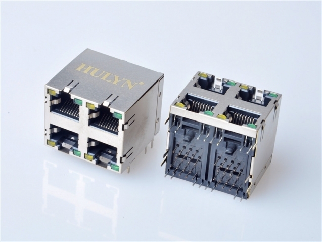 Stacked RJ45 Modular Jack 2x2 With LEDs_Stacked RJ45 Jack -惠兴力HULYN
