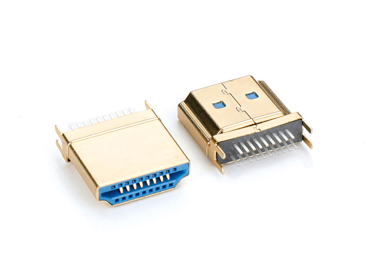 HDMI 19PIN male head, splint type 1.6mm shell, gold-plated_HDMI/DP Connector Series-惠兴力HULYN